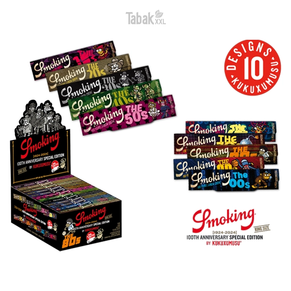 Smoking KUKUXUMUSU Blättchen King Size 24 x 33 Blatt Tipps Box
